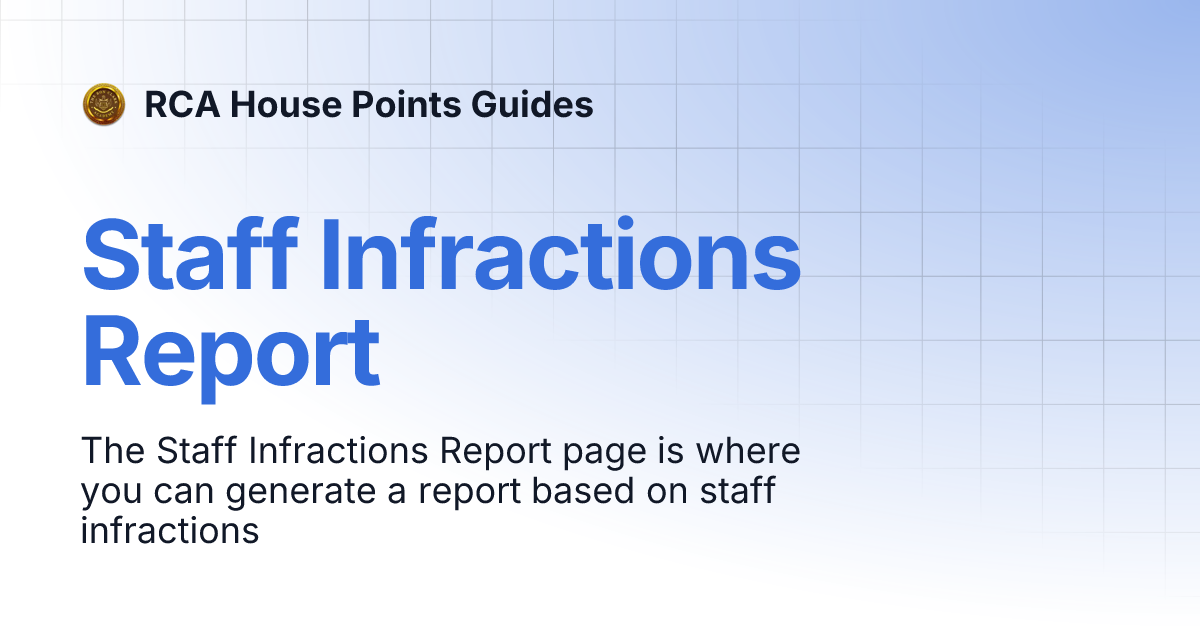 Staff Infractions Report | RCA House Points Guides